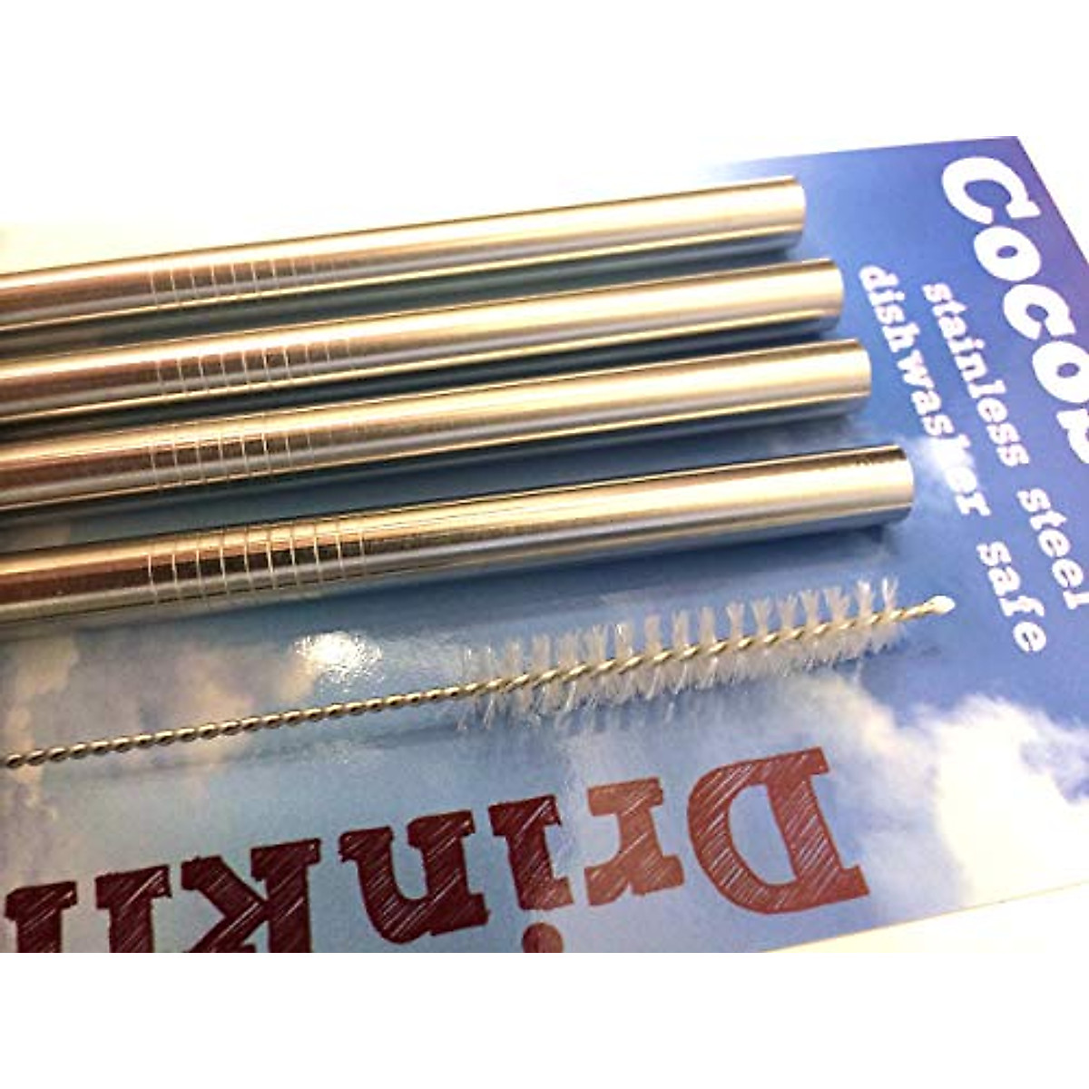 CocoStraw B00K4PP0VK 8 Large Wide Smoothie Straws/Straight Frozen Drink Straw, Stainless Steel