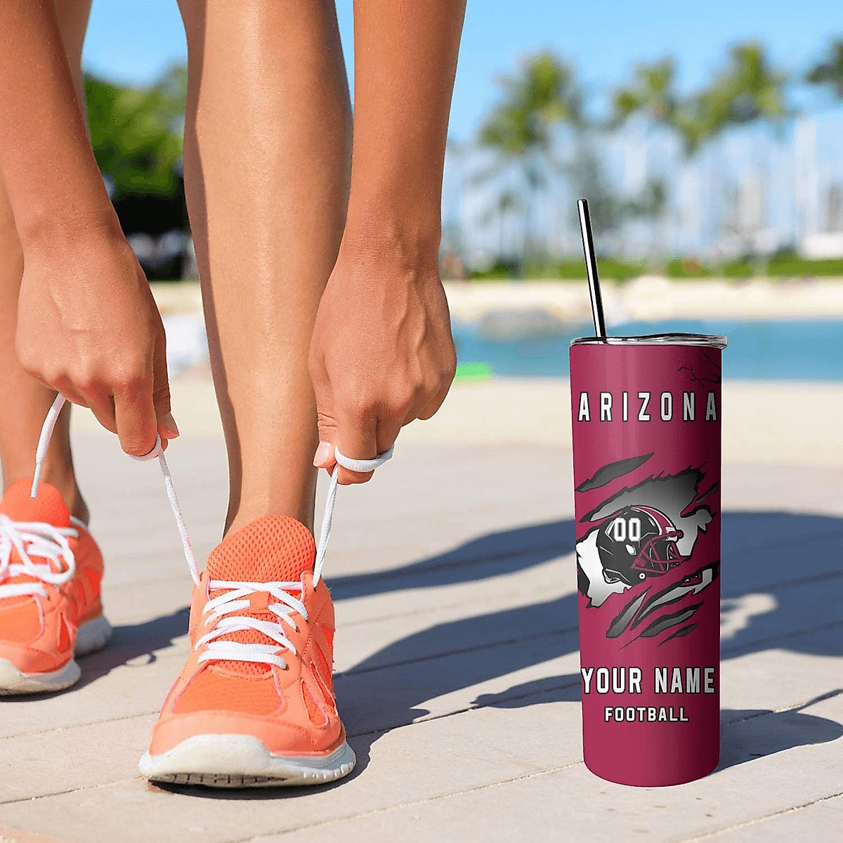 20oz Customs Football City Tumbler with Lid and Straws, Personalized Football GIfts for Fans, Travel Cup Adds Your Name and Number