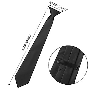 2 Pieces Men's Clip on Ties 20 Inches Solid Color Clip on Ties Pre Tied Neckties for Office School Uniforms (Black)
