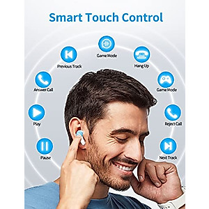 Wireless Earbuds 5.2 Bluetooth Headphones Deep Bass Noise Isolating Earphones with ENC Clear Call Microphone Touch Control IPX4 Sweat Resistant for iPhone 14 Pro Max Samsung S23 Ultra Google Pixel 7 6