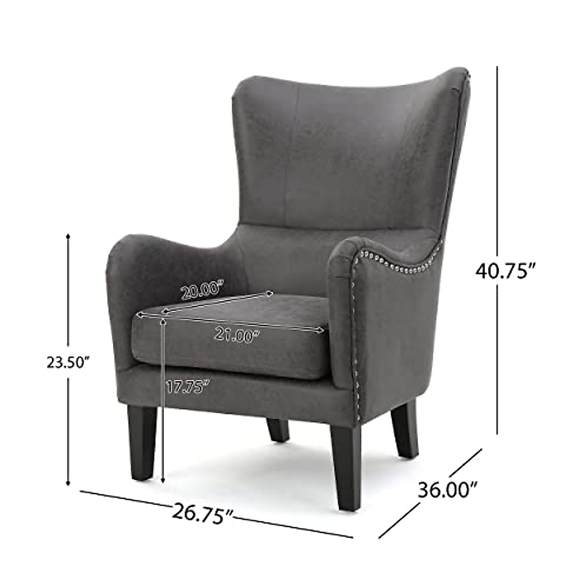 Christopher Knight Home Lorenzo Fabric Hi-Back Studded Chair, Slate