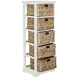 SAFAVIEH Home Collection Vedette Distressed White 5-Drawer Wicker Basket Storage Tower (Fully Assembled)