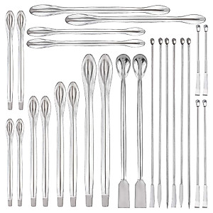 OLYCRAFT 26PCS Stainless Steel Lab Measuring Spatula Set, Micro Lab Scoop/Spoon Mixing Spatula for Gel Cap Filler, Capsule Filler,Laboratory Sampling Equipment