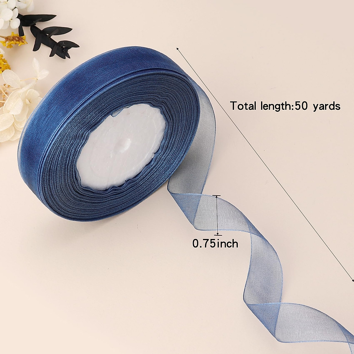 Hiswan 3/4 inch Royal Blue Sheer Organza Ribbon 50 Yards Chiffon Ribbon for Gift Wrapping Wedding Bouquet Crafts