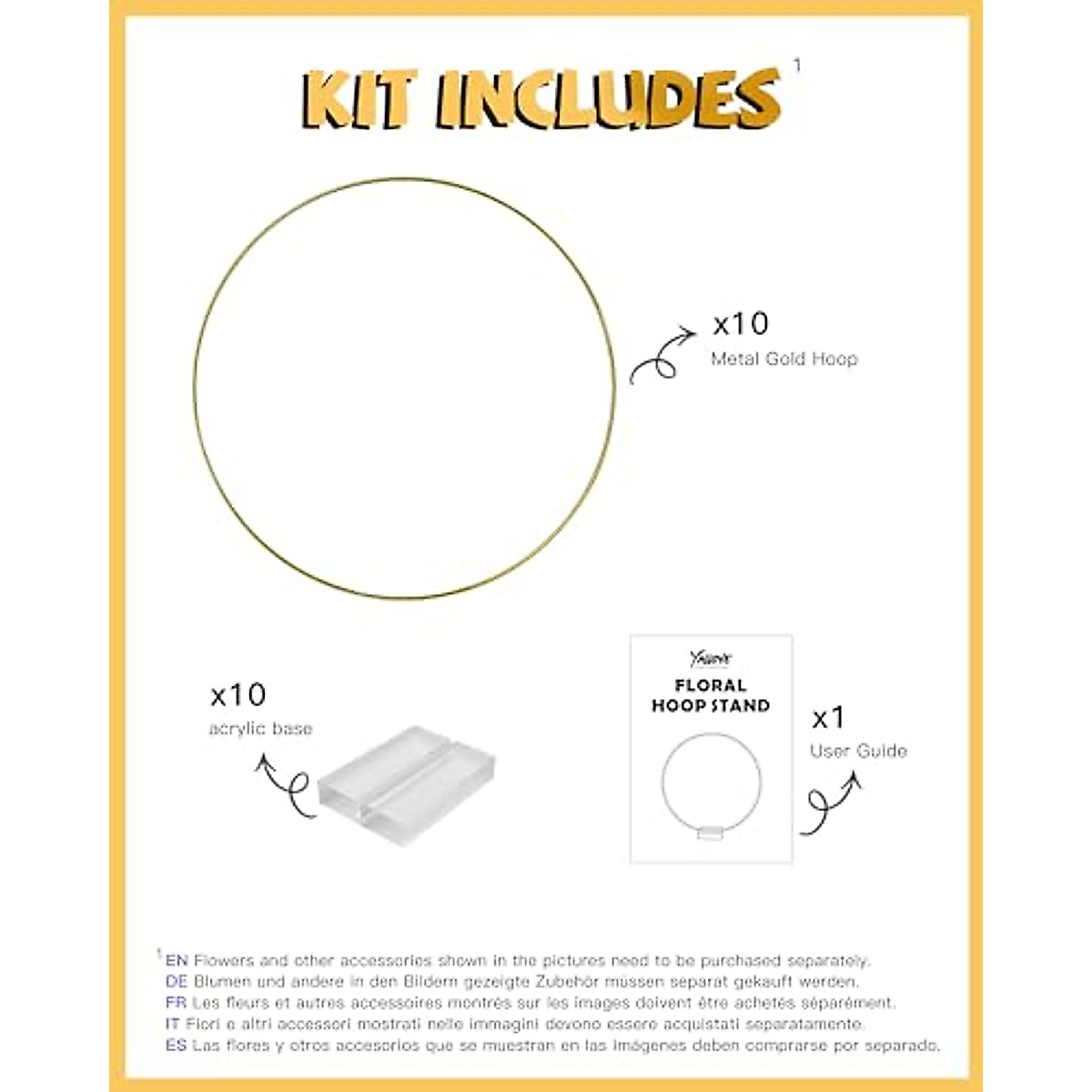 YALLOVE 10 PCS 12 Inch Floral Hoop Table Centerpiece, Metal Wreath Ring Stand with Crystal Clear Acrylic Base for Balloon and Flower Decoration, Flower NOT Included