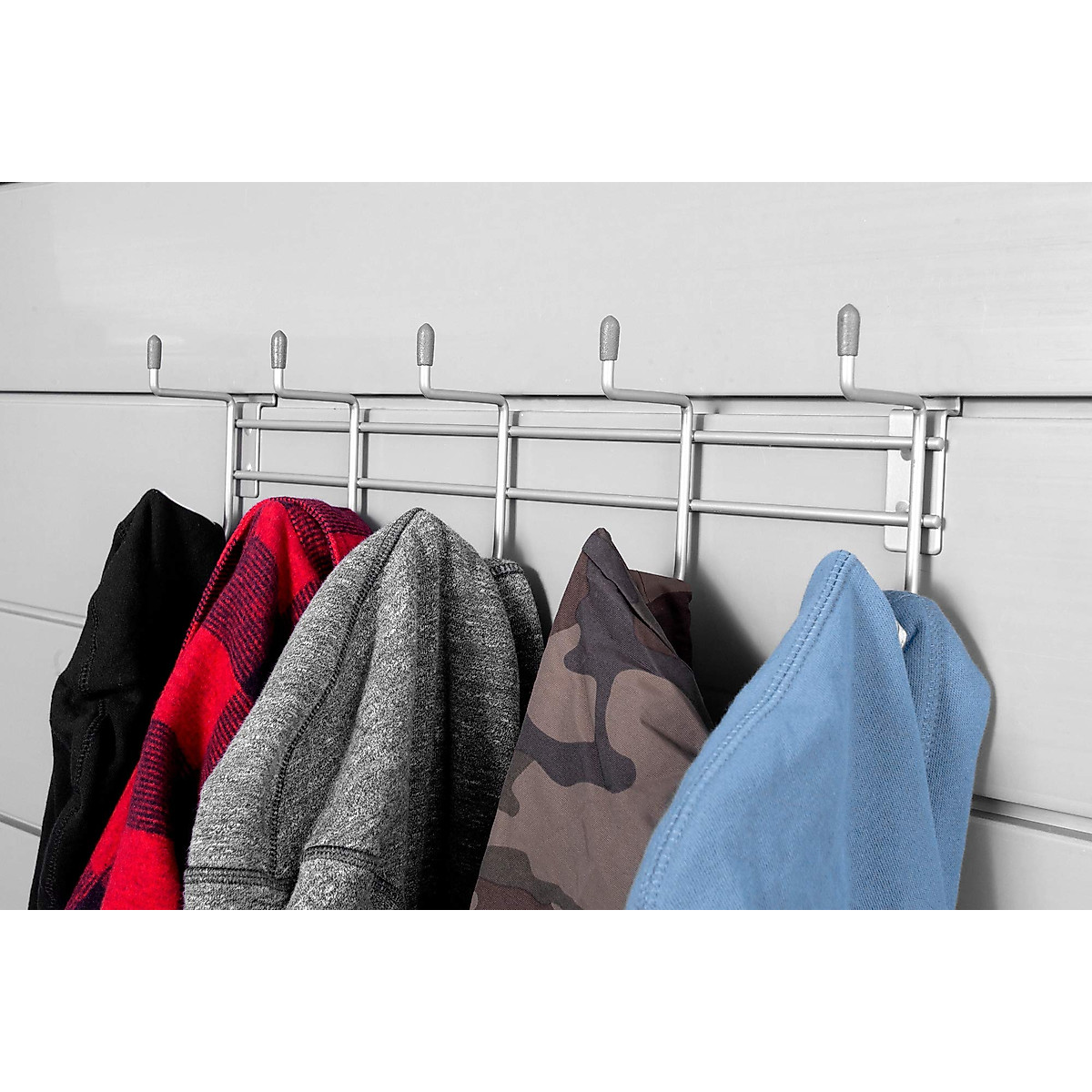 Crownwall Heavy Duty Steel Coat Hooks Bracket with 10 Pegs, Compatible Slat Wall Storage Organizer (2 Pack)