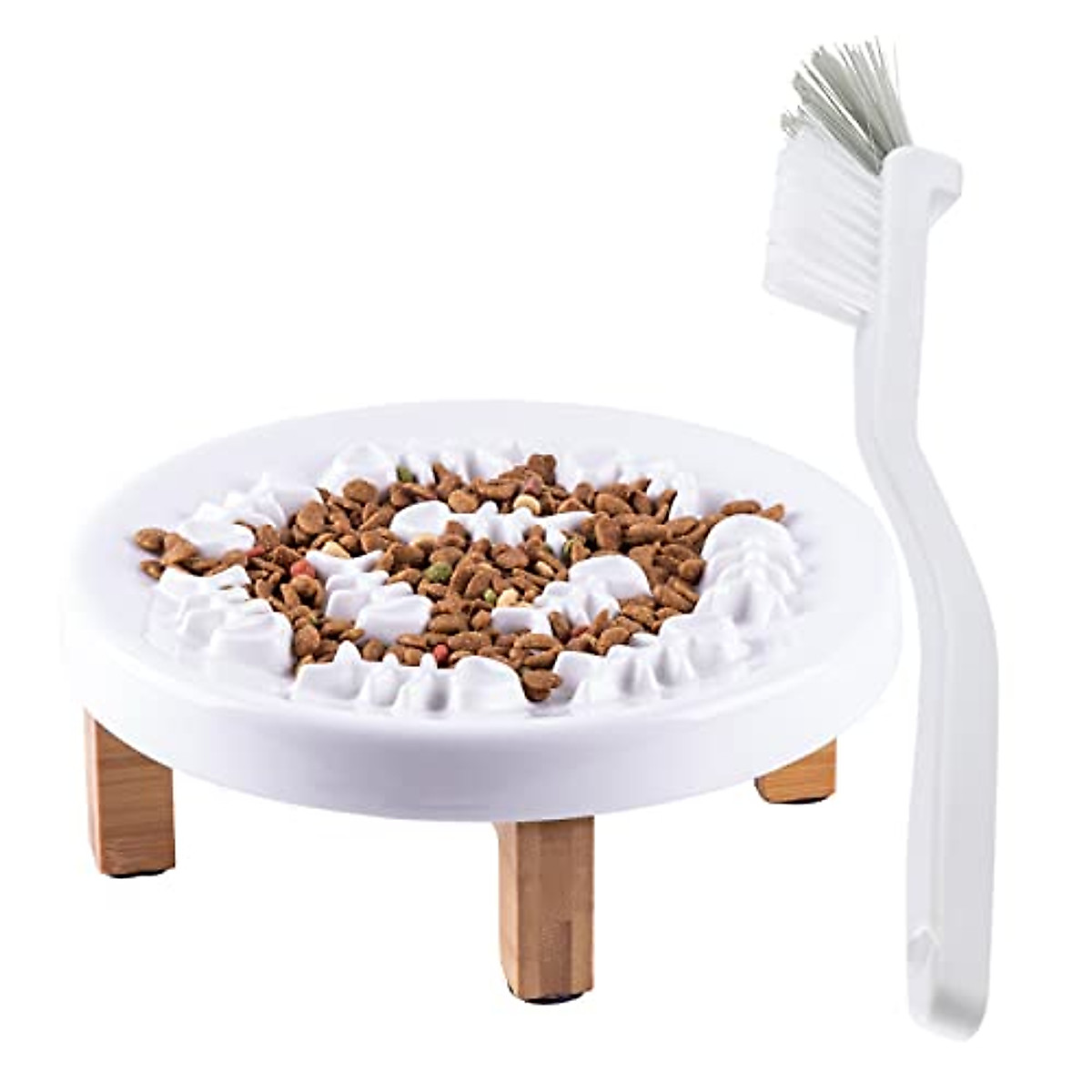 Fatcatjoy Cat Slow Feeder Bowl Ceramic Elevated Plate Cat Puzzle Feeder Improve Vomiting Dog Food Bowls Slow Feeder Easy to Clean(with Brush)