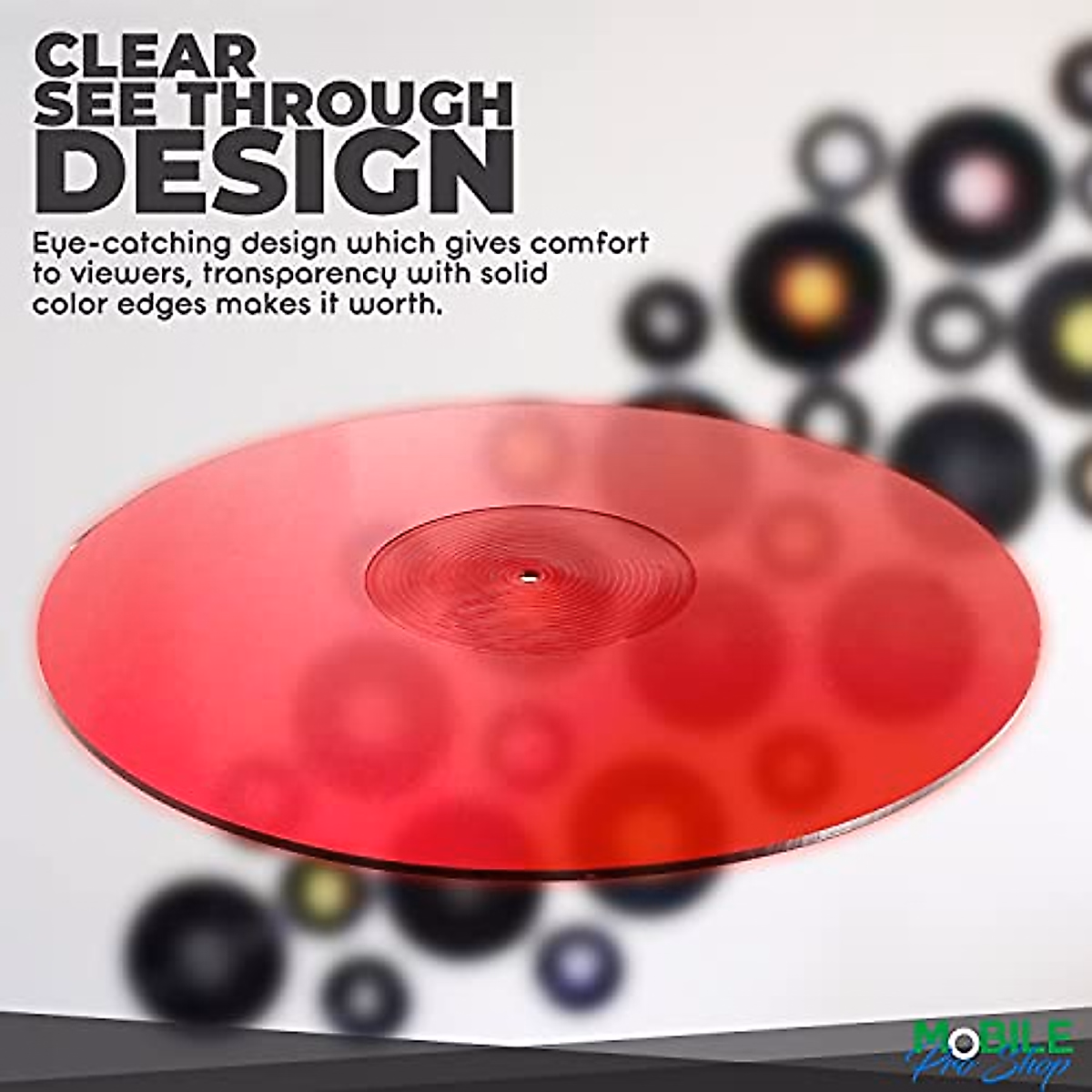 Mobile Pro Shop Acrylic Turntable Mat - Acrylic Slipmat for Vinyl LP Record Players - Improves Sound Quality & Provides Tighter Bass - Anti Static Platter mat (Red_lit)