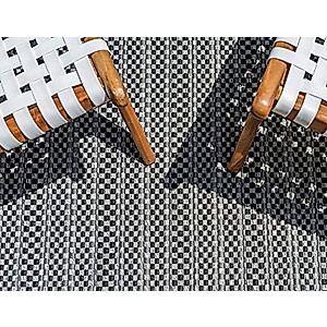 Unique Loom Outdoor Border Collection Area Rug - Checkered (9' x 12' Rectangle, Gray/ Black)