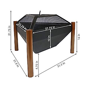 Sunnydaze 31-Inch Steel Wood-Burning Triangle Fire Pit/Side Table - Log Grate, Poker and Spark Screen - Copper Finish