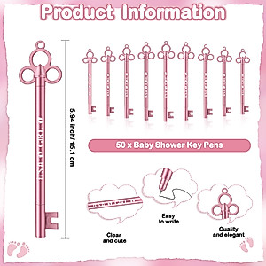 Geyoga 50 Sets Baby Shower Party Favors 50 Fancy Key Shape Pens It's a Girl/ Boy Key Gel Ink Pens 50 Thank You Cards Small Gift Cards 50 Organza Bags for Guests Gender Reveal Party Favors (Pink,Girl)