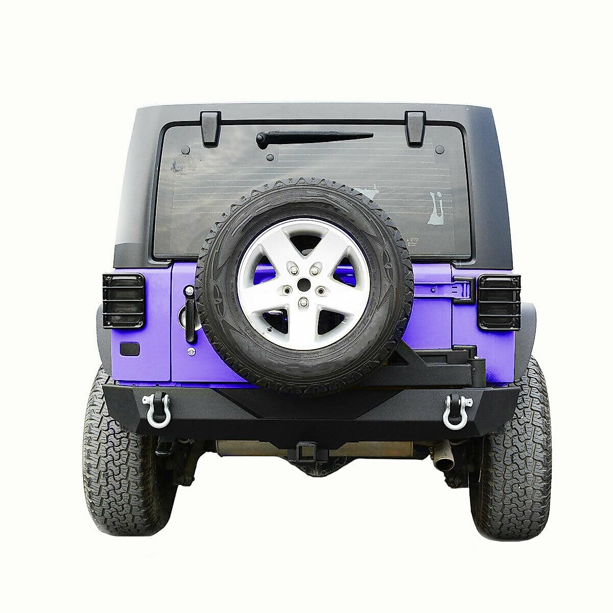 kikubiou 1pc Rear Textured Black Iron Bumper Cover Rock Crawler Bumper With Tire Carrier & Linkage