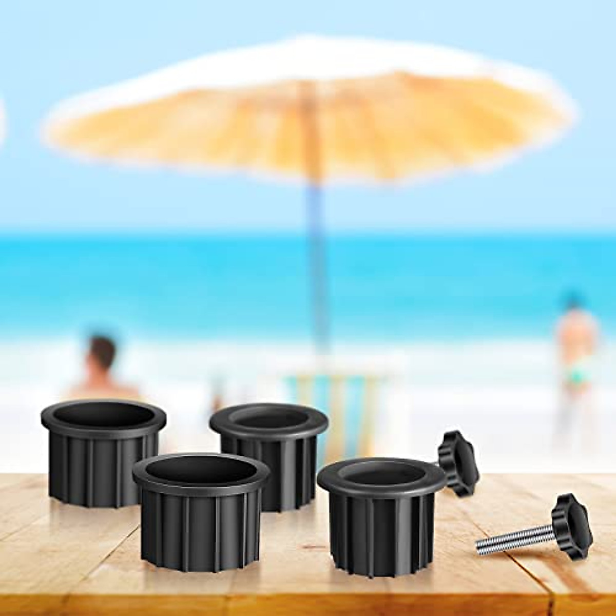Zhengmy 6 Pieces Umbrella Base Stand Hole Ring Plug Cover and Cap Patio Umbrella Stand Replacement Parts Black Umbrella Stand Base Screw Umbrella Pole Cap
