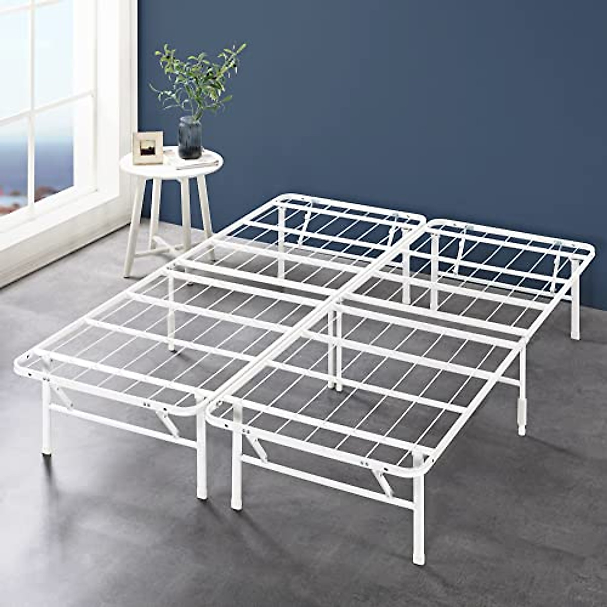 ZINUS SmartBase Tool-Free Assembly Mattress Foundation / 14 Inch Metal Platform Bed Frame / No Box Spring Needed / Sturdy Steel Frame / Underbed Storage, White, Cal King