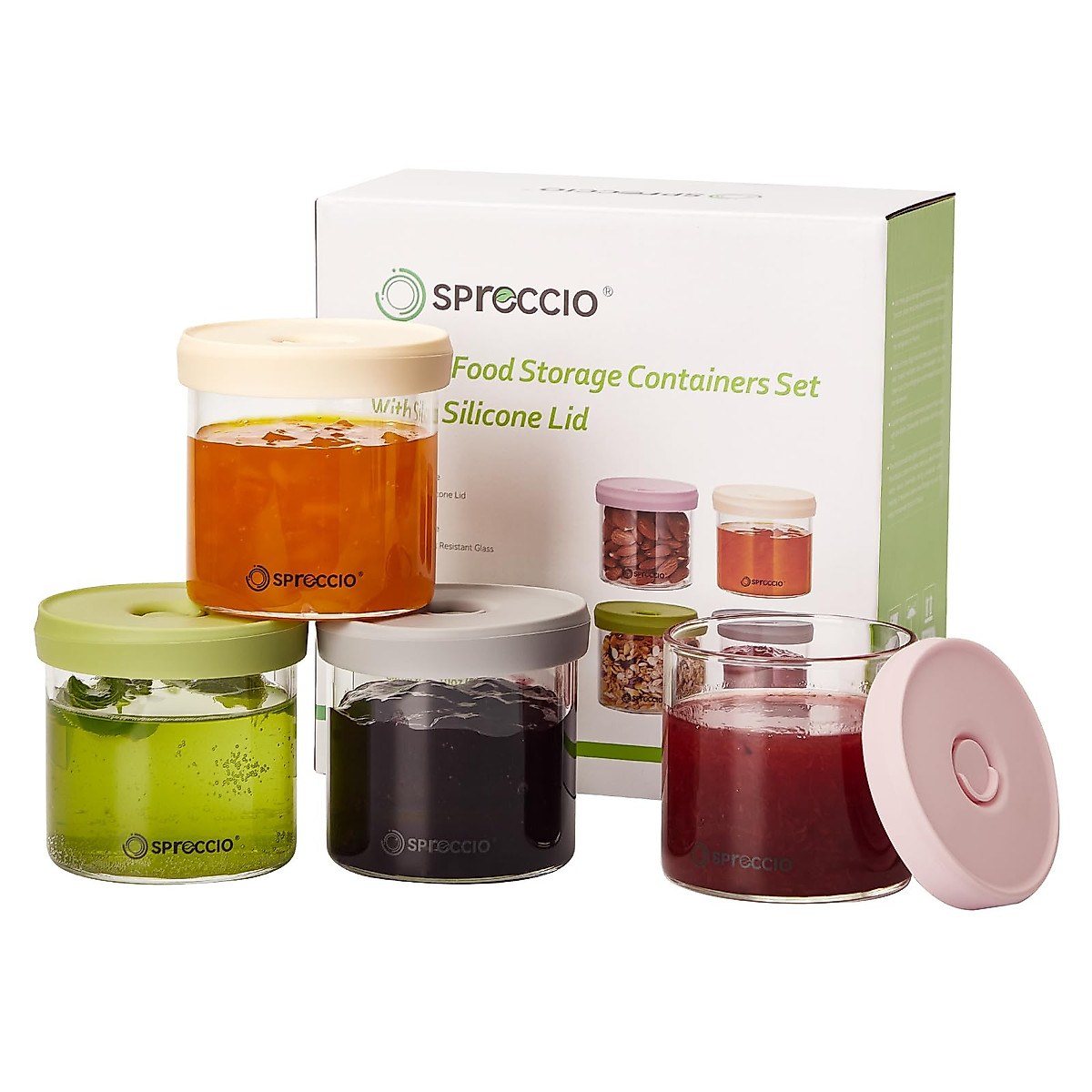 Spreccio Glass Food Jars - Airtight Dressing Containers with Lids, Perfect for Sauces, Overnight Oats, and Baby Food Storage, Small Glass Jars with Lids, 10oz Pack of 4