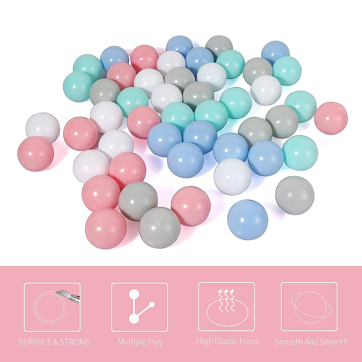 LANGXUN 50pcs Soft Plastic Balls - Toy Balls for Kids - Gift for Toddler Birthday Christmas, Ball Pit Play Tent, Water Toys, Kiddie Pool, Party Decoration
