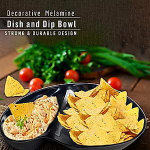 LUSHIG Chip and Dip Serving Set Melamine Tray Divided Platters (Black)