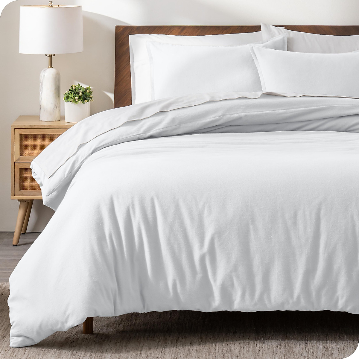 Bare Home Flannel Duvet Cover Set - Twin/Twin Extra Long - 100% Cotton, Velvety Soft Heavyweight Premium Flannel, Double Brushed - Includes Sham Pillow Covers (Twin/Twin XL, White)