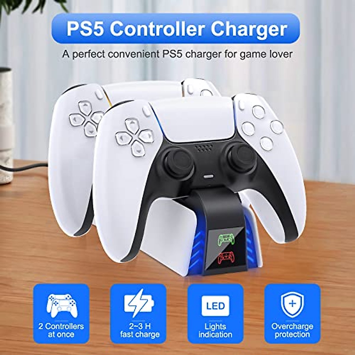 PS5 Controller Charging Station, PS5 Controller Charger for DualSense, PS5 Charging Dock Stand Holder with Fast Charging Cord, Remote Charger Docking Station for Playstation 5 Controllers