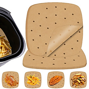 Numola 100 Pcs Air Fryer Parchment Paper Liners, 10 Inch Perforated Air Fryer Liners Disposable, Square Parchment Paper for Air Fryer, Non-Stick Steamer Liners for Oven, Microwave, Steaming Basket