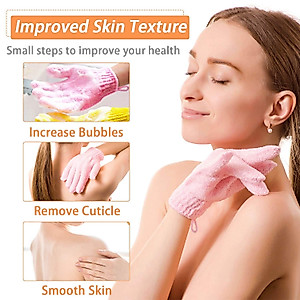 anezus Exfoliating Gloves, 6 Pairs Shower Scrub Gloves Bath Loofah Glove Exfoliating for Women to Remove Dead Skin for Body Exfoliate (6 Colors)