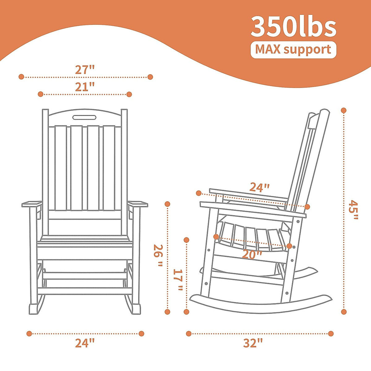 EFURDEN Rocking Chair, All Weather and Waterproof Rocking Chair for Outdoor and Indoor, Oversize Design, Brown