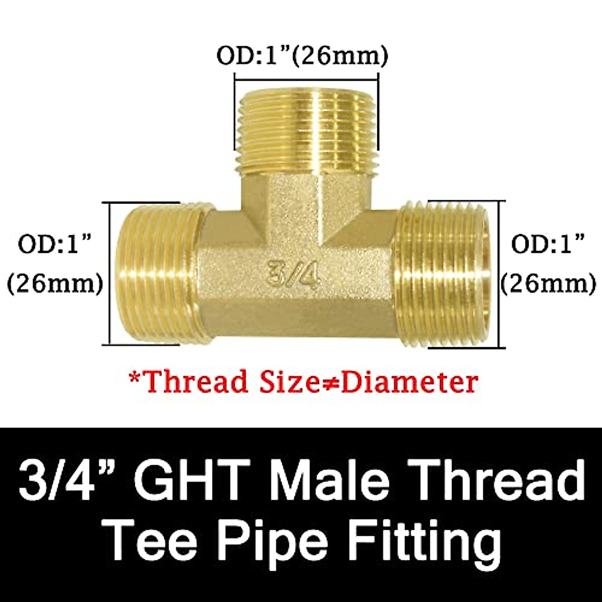 Joywayus Brass 3/4" GHT Garden Hose Threaded Tee Shaped 3 Way Connector Hose Pipe Fitting Coupler Adapter