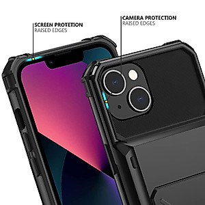 Nvollnoe for iPhone 13 Case with Card Holder[Store 5 Cards] Dual Layer Heavy Duty Shockproof iPhone 13 Wallet Case with Hidden Card Slot Large Storage Case for iPhone 13(Black)