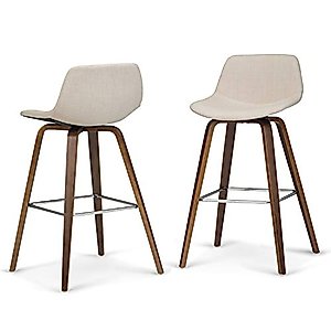 SIMPLIHOME Randolph Mid Century Modern Bentwood Counter Height Stool (Set of 2) in Natural Linen Look Fabric
