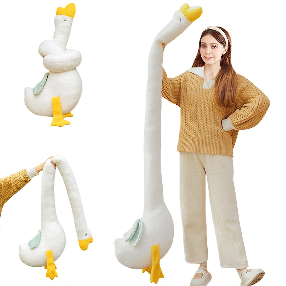ELAINREN Giant Swan Stuffed Animal Toy with Long Neck, 55Inch White Goose Plush Soft Hugging Body Pillow Home Decor Cushion Easter Cute Duck Goose Plushie Dolls Gifts for Kids Xmas