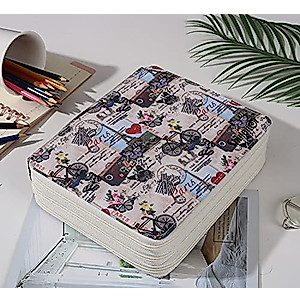 Shulaner 120 Slots Colored Pencil Case with Zipper Closure Large Capacity Butterflies and Bicycles Pattern Pencils Bag 840D Nylon Waterproof Fabric Pen Organizer Storage Holder for Artist