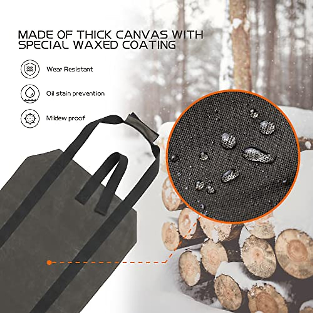 Elezay Log Carrier Waxed Canvas Bag Wood Holders Fireplace Stove Accessories