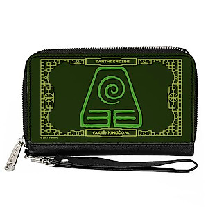 Buckle-Down Nickelodeon Wallet, Zip Around, Avatar the Last Airbender Earthbending Earth Kingdom Greens, Vegan Leather