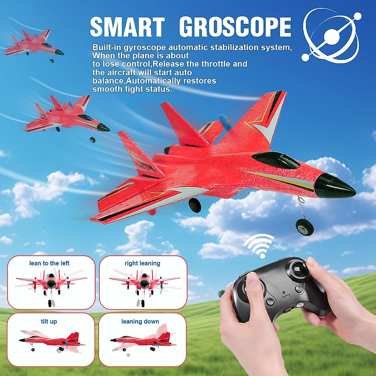Fremego Su-27 RC Airplane,2.4GHz 2 Channel Remote Control Plane with Gyro Night Lights and 2 Batteries, Easy to Fly for Adults, Beginners and Kids Toy