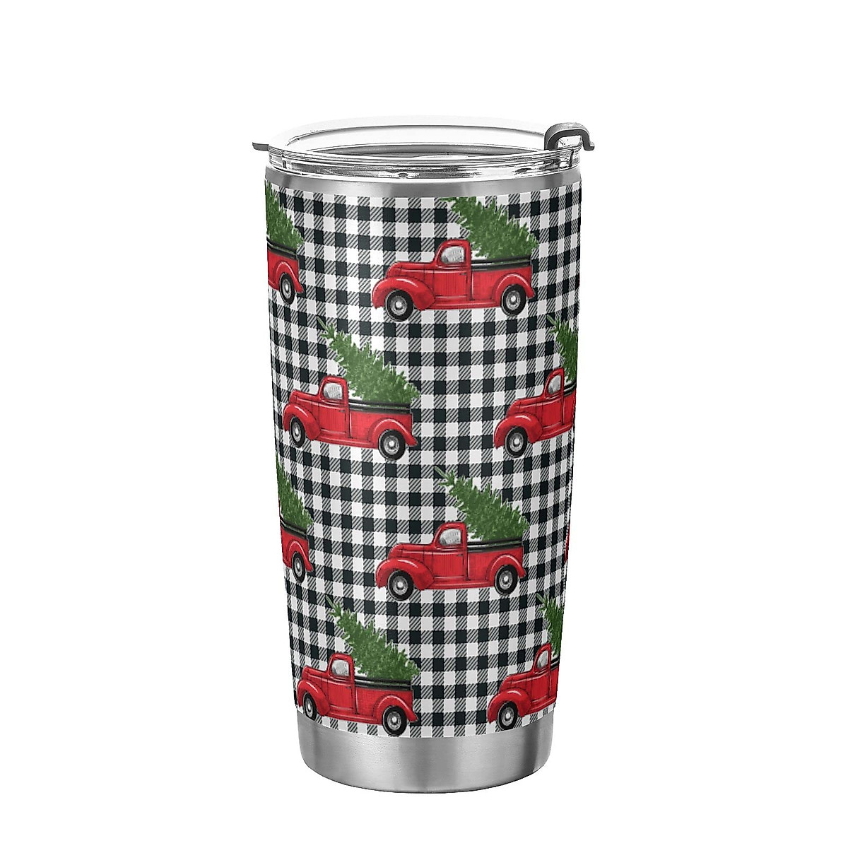 Yasala Christmas Tumbler Red Truck Black Plaid Insulated Coffee Cup Back to School Beverage Container Office Travel Mug with Straw and Lid 20oz Holiday New Year Gift