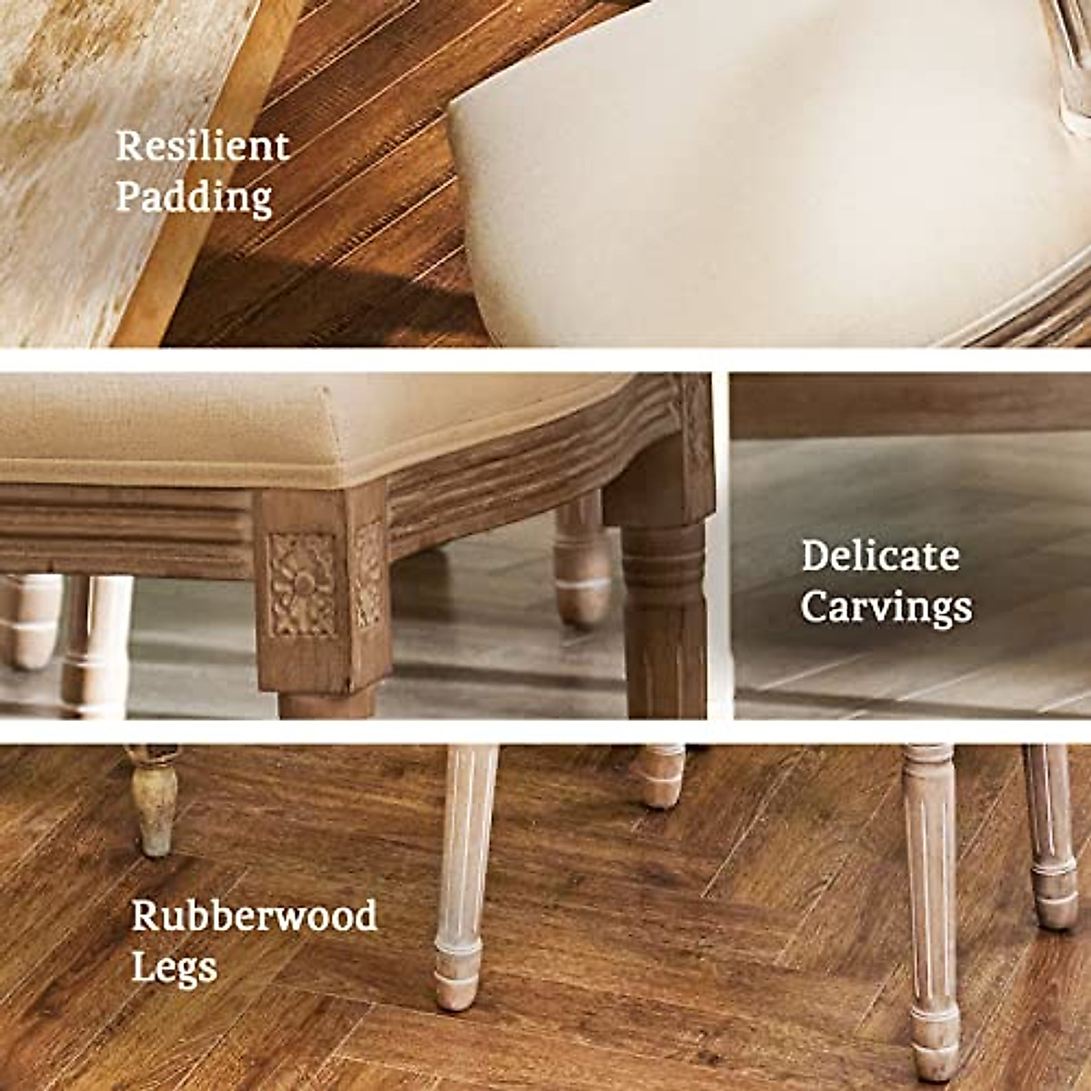 VONLUCE French Country Dining Room Chairs Set of 2, Farmhouse Fabric Chairs with Round Back, Solid Rubberwood Legs, Oval Side Chairs for Kitchen Bedroom Dining Room Beige