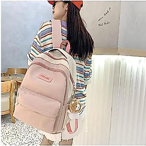 Aesthetic Backpack Cute Kawaii Backpack with Pendant 15.6 Inch College Cute Bookbag Laptop Bag Preppy Backpack (Pink,One Size)