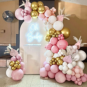 Pink White Gold Balloon Garland Double Stuffed Pastel Light Pink Gold Balloons Blush Beige Latex Arch Kit for Baby Shower Birthday Bridal Wedding Anniversary Party Decorations