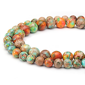 Youngbling Natural Gemstone Beads for Jewelry Making,8mm Orange Imperial Jasper Polished Round Smooth Stone Beads,Genuine Real Stone Beads for Bracelet Necklace 15 Inch