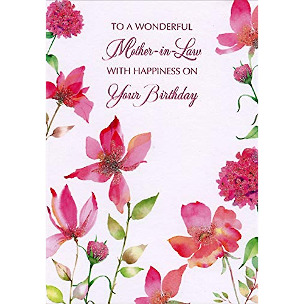 Designer Greetings Pink Flowers with Sparkling Accents Birthday Card for Mother-in-Law