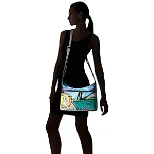 Anna by Anuschka Women's Genuine Leather Medium Shoulder Hobo | Zip-Top Organizer with Side-Zip Pockets | Moon Lit Capri