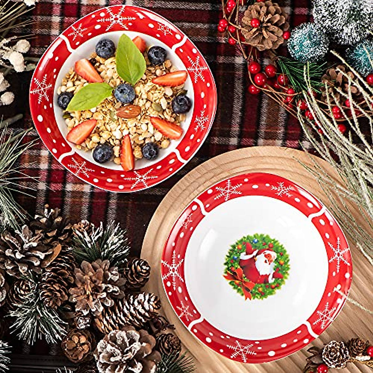 VEWEET Cereal Bowls Soup Bowl，Porcelain Bowls Set 15 OZ Breakfast Bowls, Christmas Bowls Serve for 6, Santa Claus Series