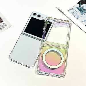 LSL for Samsung Galaxy Z Flip 5 Case [Compatible with MagSafe] Bling Laser Colorful Case Soft TPU Bumper Shockproof Hard PC Anti-Scratch Anti-Drop Protective Slim Magnetic Cover for Women Girls Men