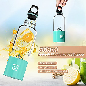 Portable Personal Mini Smoothie Blender: USB rechargeable battery operated bottle blender, Neon blue