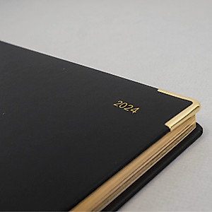 Letts of London Roma Weekly Planner, 12 Months, January to December, 2024, Italian Leather, Quarto Size, 10.25" x 8.25", Black (C33YIBK-24)
