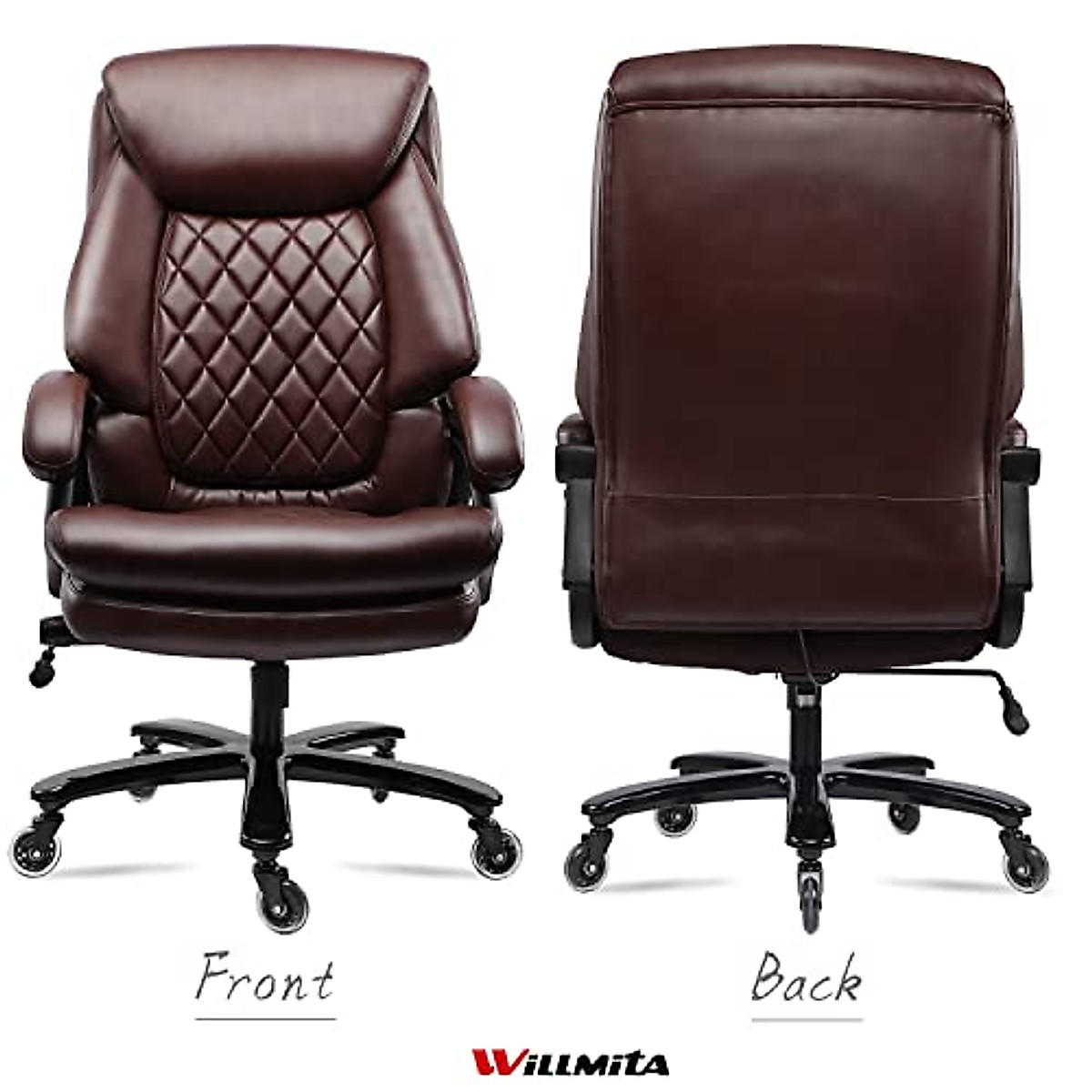 400lbs Big and Tall Office Chair Wide Spring Seat Executive Office Chair Back Support Home Office Desk Chair for Heavy People Computer PU Leather Chair with Heavy Duty Casters 360 Swivel Chair (Brown)
