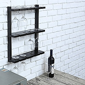 MyGift Wine Glass Rack - Wall-Mounted Black Wood Stemware Rack, 12 Glassware Holder Rack, Wine Glasses Storage Hanger for Bar Kitchen