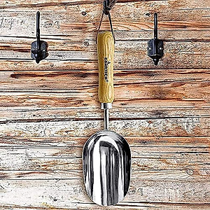 Gardtech Garden Hand Fertilizer Scoop, Soil Shovel, Heavy Duty Stainless Steel Trowel for Food and Ice, Large Capacity Multi-purpose Scoop with Wooden Handle for Petting Kitchen Use-with Wooden Handle