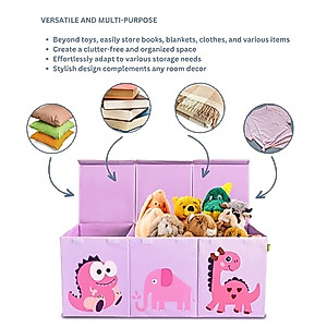 Ethiques Purple Collapsible Large toy chest, Sturdy Storage compartments with Lids. Kids Toy Box Chest Storage Organizer for Nursery Room, Playroom, Home Organization, 40.6X16.5X14.2 Inch (Cute Dinosaur). Large Toy box for girls . Toy box for boys