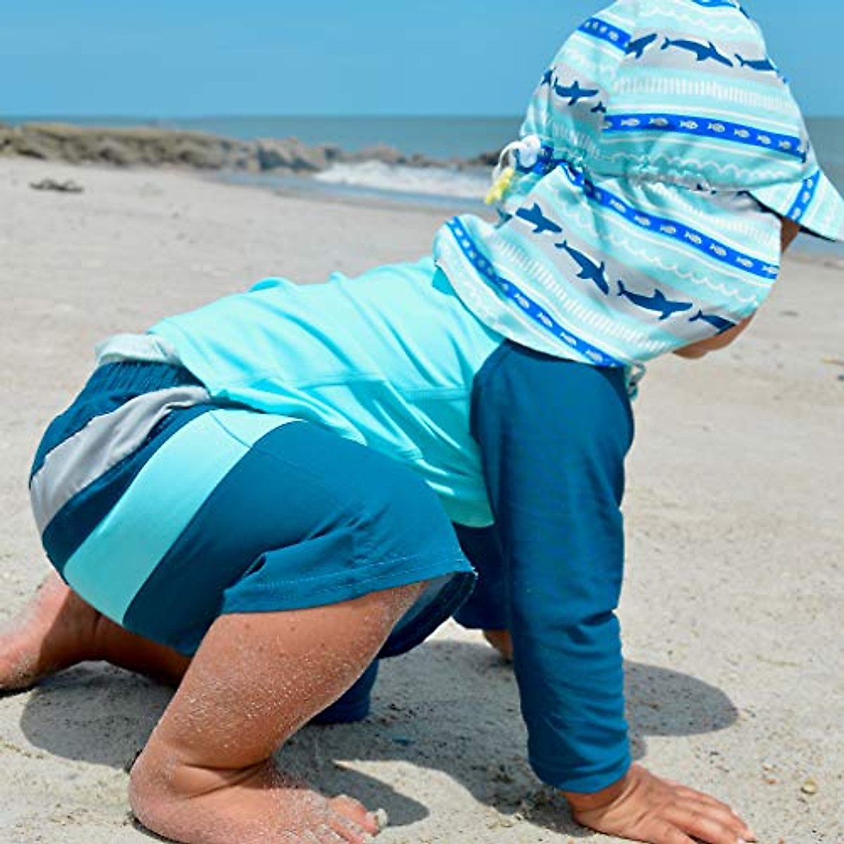 i play. by green sprouts baby-boys Trunks with Built-in Reusable Swim Diaper,Navy/Aqua,3T